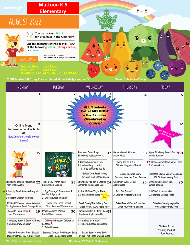 August Lunch Menus | Mattoon High School